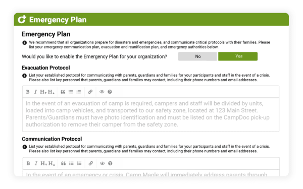 Electronic Health Record System for Camps and Youth Programs