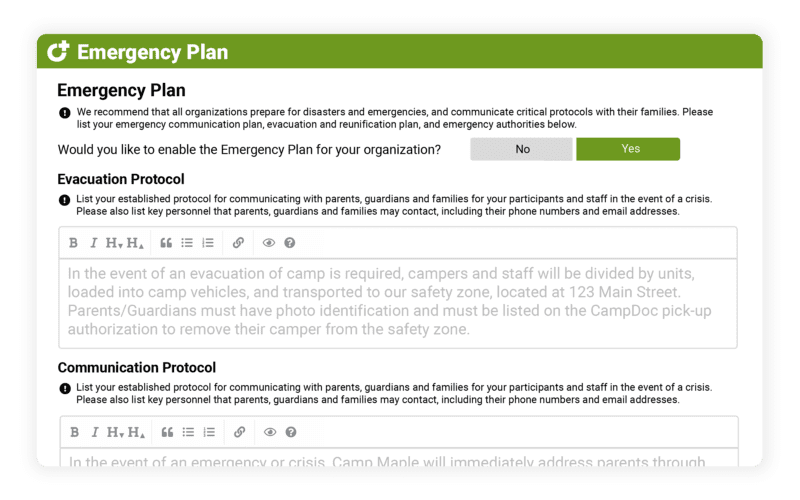 Electronic Health Record System for Camps and Youth Programs